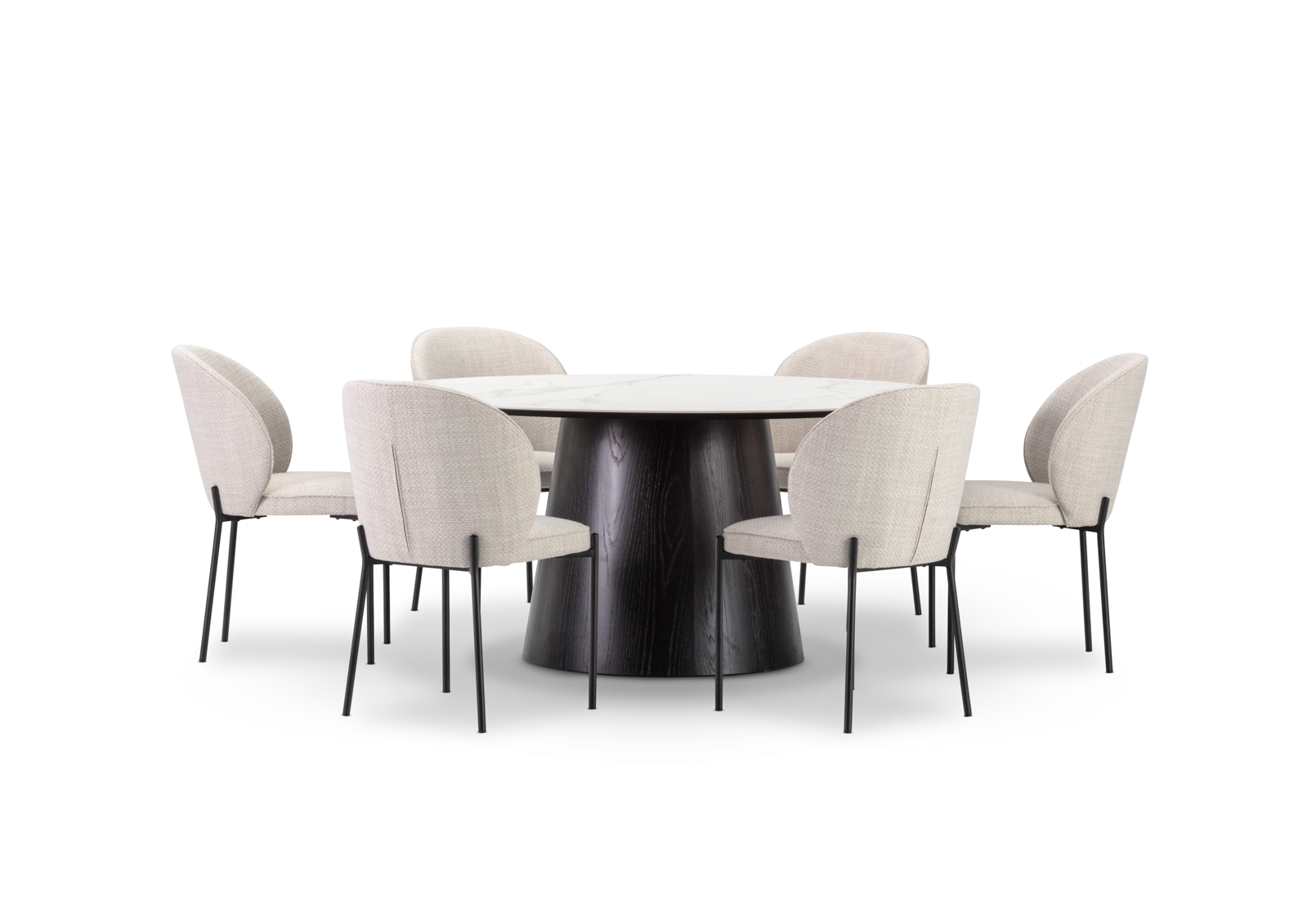 WHITE THANOS 7 Piece Ceramic Top Dining Suite with Fidel Chairs