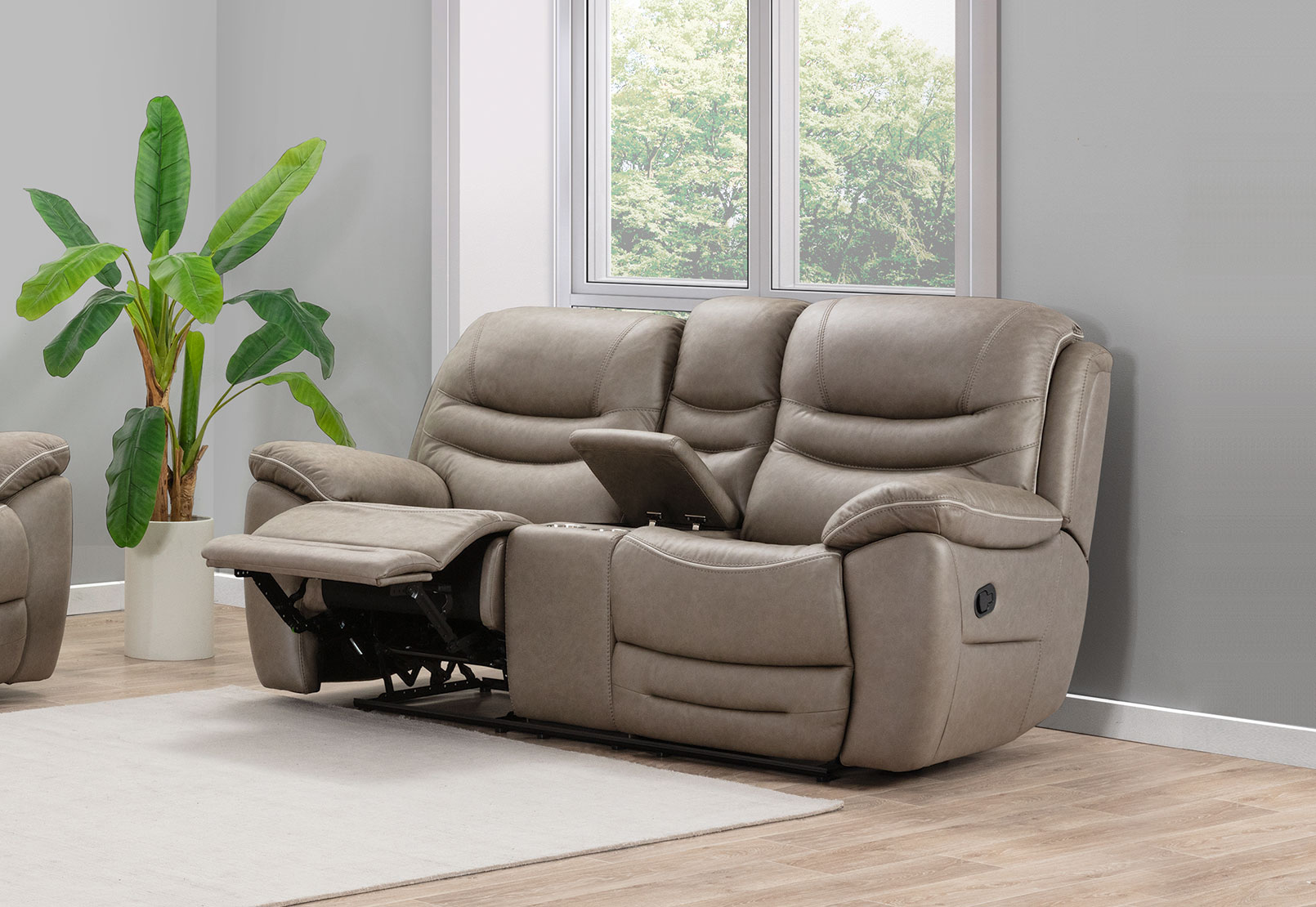 GREY FEDERER FABRIC 2 Seater with Inbuilt Recliners and Console