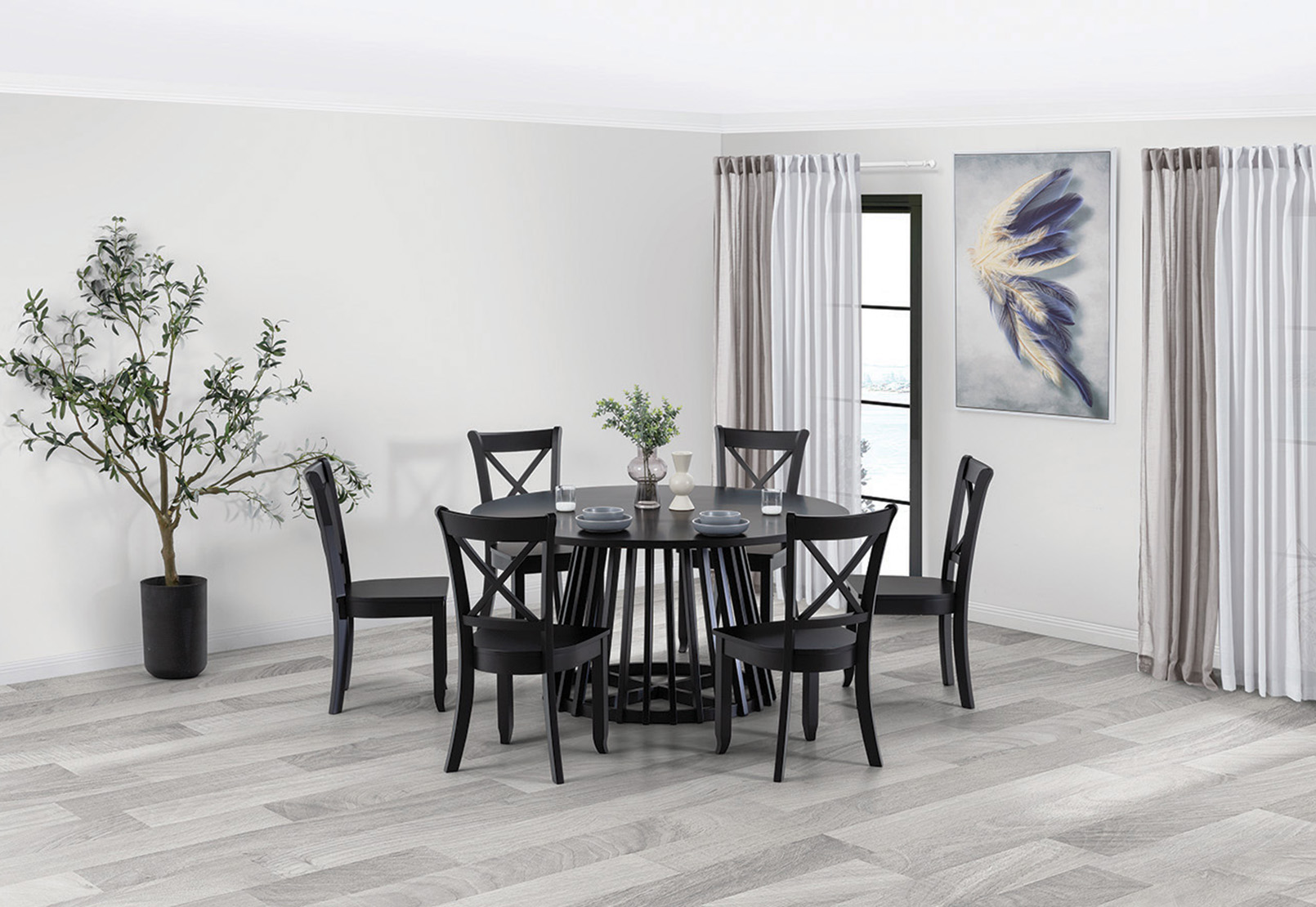 BLACK TORENTO 7 Piece Dining Suite with Echuca Chairs